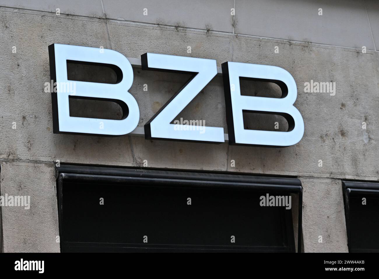 Lyon, France. 29th Jan, 2024. BZB Illustration of commercial signs and ...