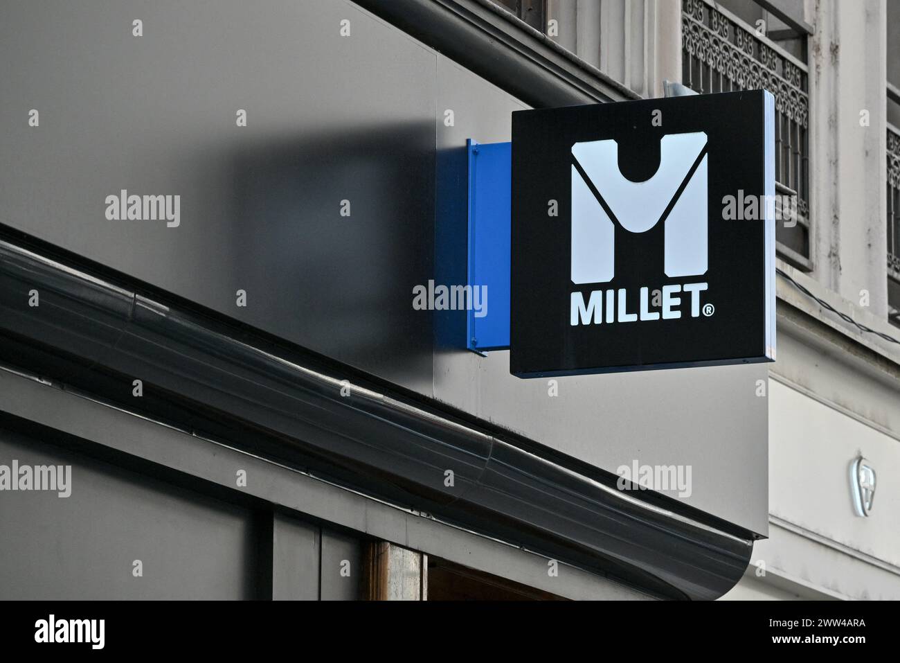 Millet Illustration of commercial signs and shops in Lyon, France on ...