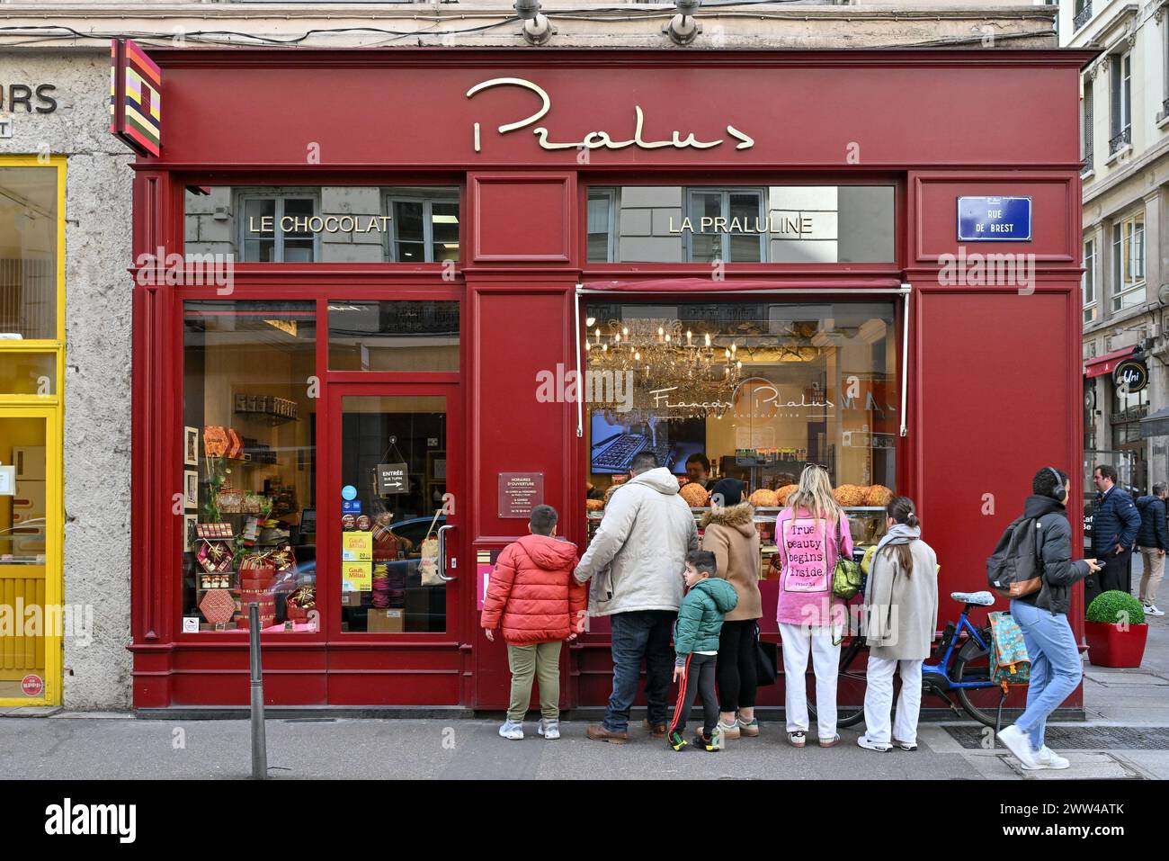 Lyon, France. 16th Feb, 2024. Pralus Illustration of commercial signs ...