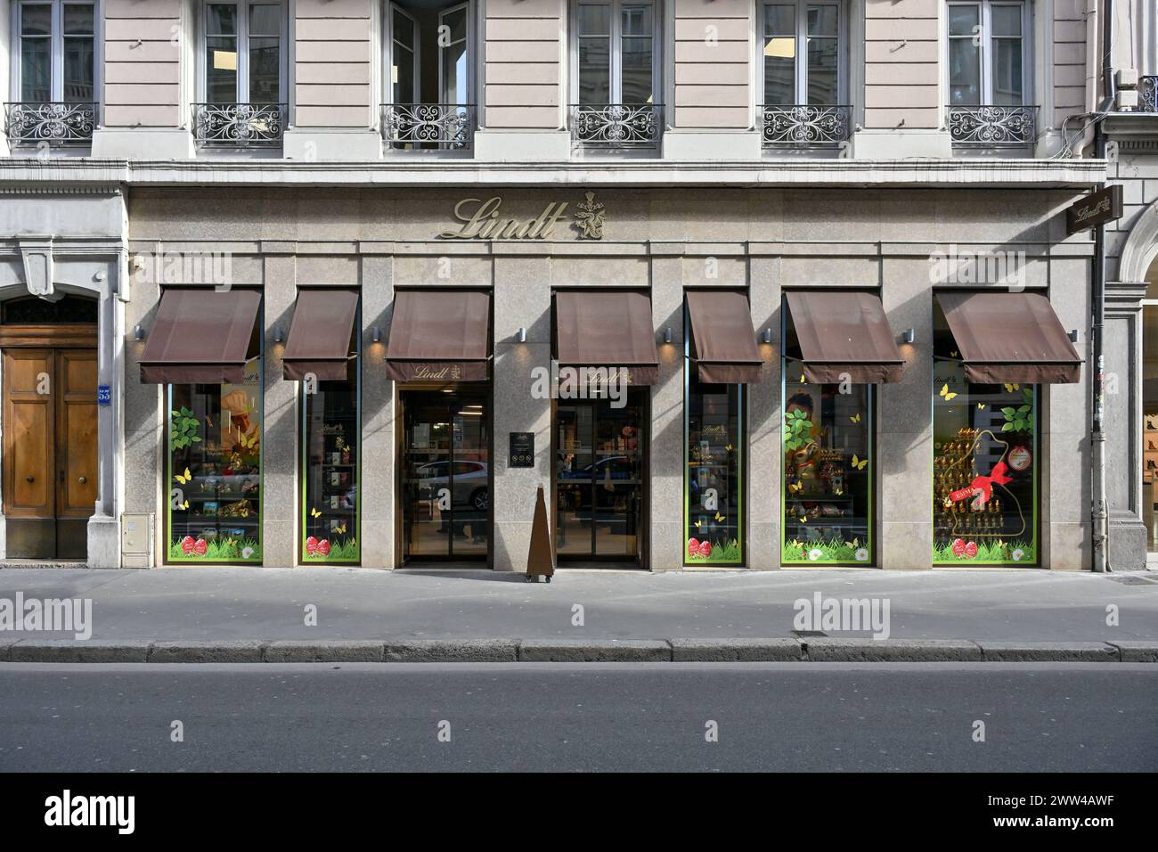 Lyon, France. 16th Feb, 2024. Lindt Illustration of commercial signs ...