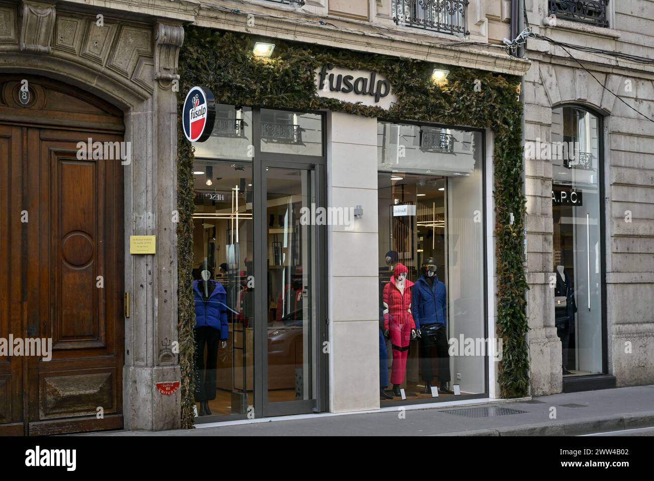Lyon, France. 16th Feb, 2024. Fusalp Illustration of commercial signs ...