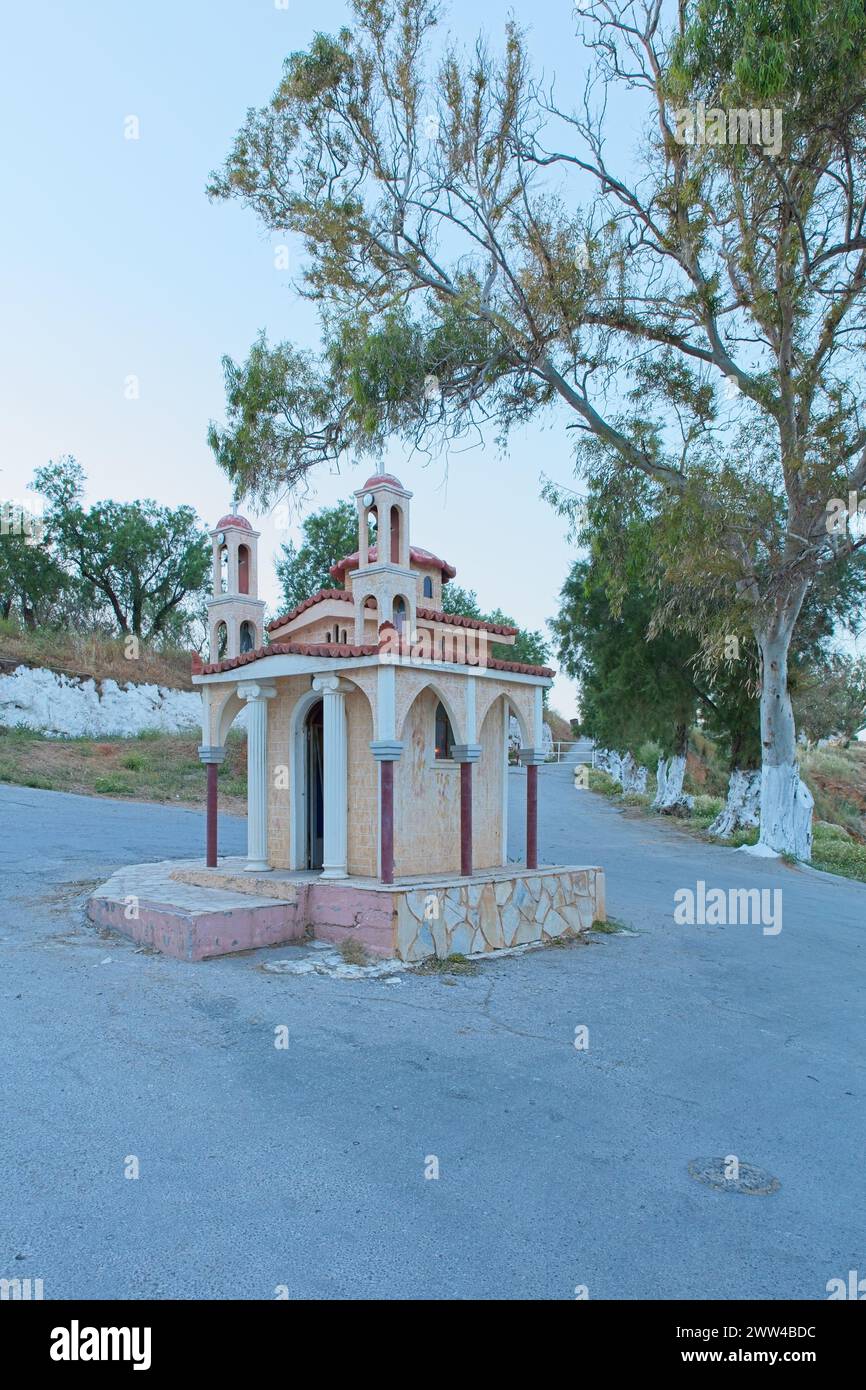 Typical Greek miniature roadside shrine at Agioi Apostoloi in spring ...