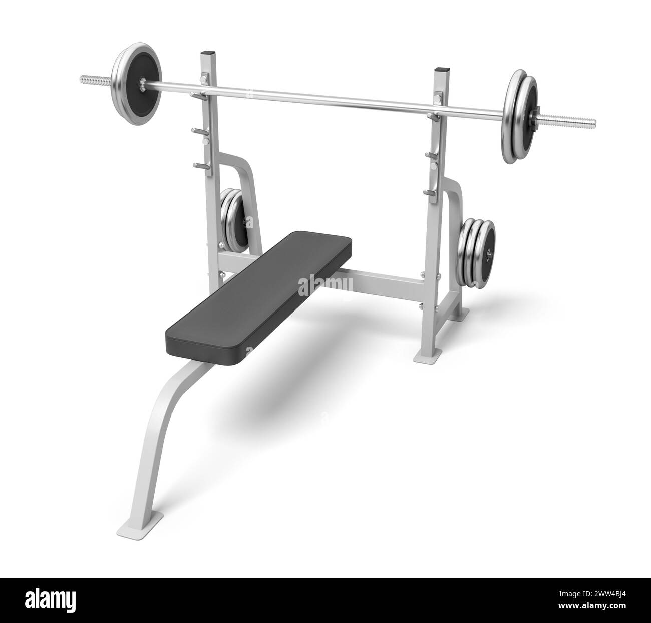 Gym bench press with barbells in white color Stock Photo - Alamy