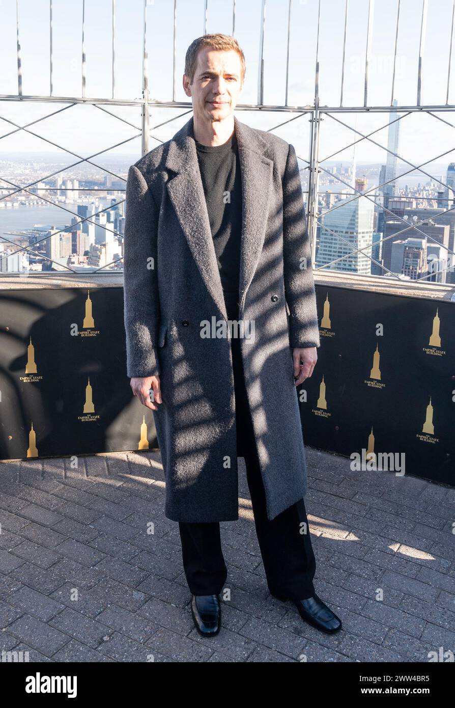 New York, USA. 21st Mar, 2024. Hayden Christensen visits Empire State Building observation deck ...