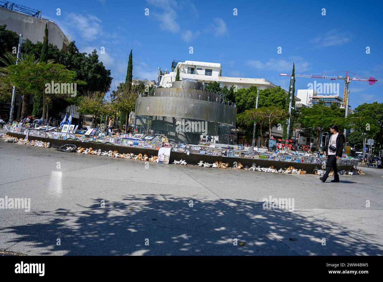 Tel Aviv, Israel - March 4th 2024, Dizengoff Square memorial, gifts and ...
