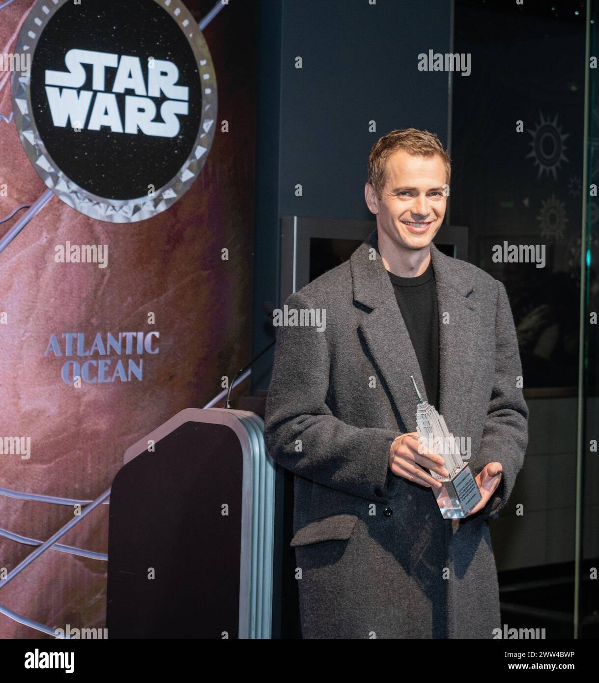 New York, USA. 21st Mar, 2024. Hayden Christensen visits Empire State Building grand staircase ...