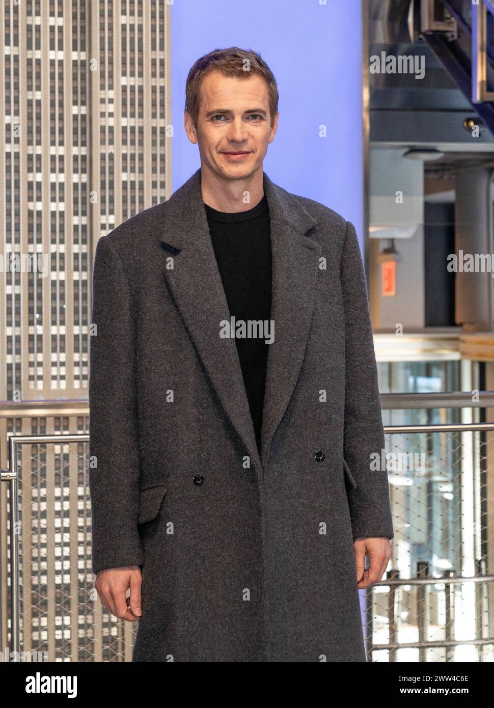 New York, USA. 21st Mar, 2024. Hayden Christensen visits Empire State Building grand staircase ...