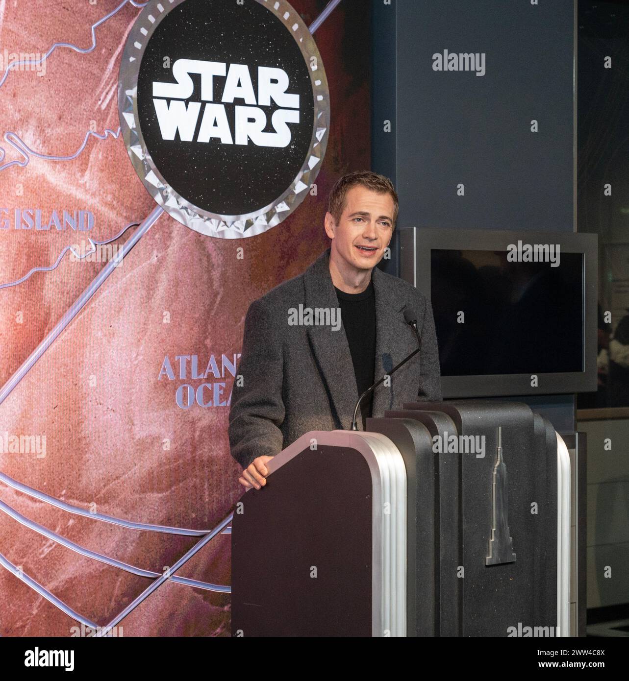 New York, USA. 21st Mar, 2024. Hayden Christensen visits Empire State Building grand staircase ...