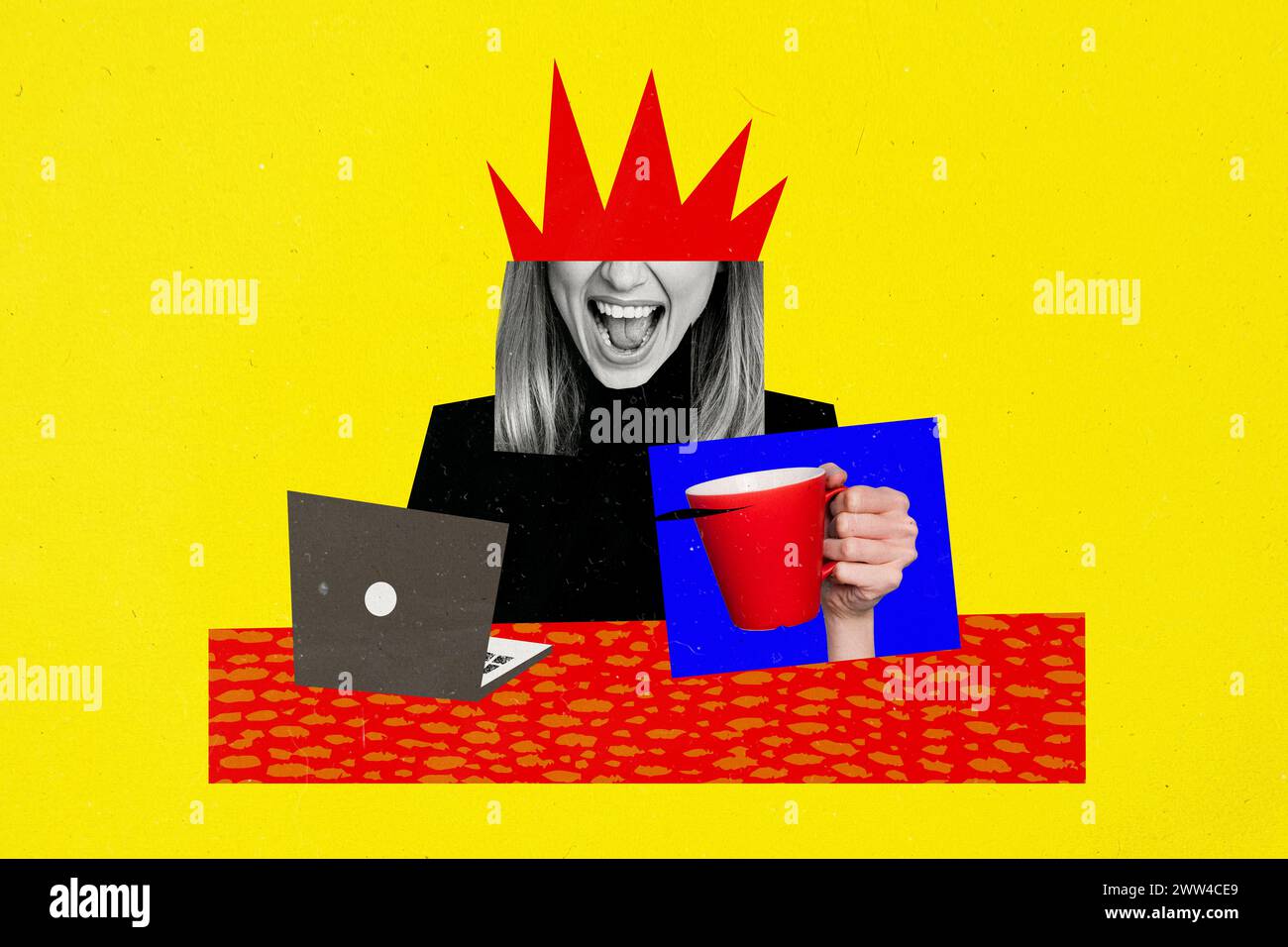 Collage artwork picture of angry stressed woman working from early ...