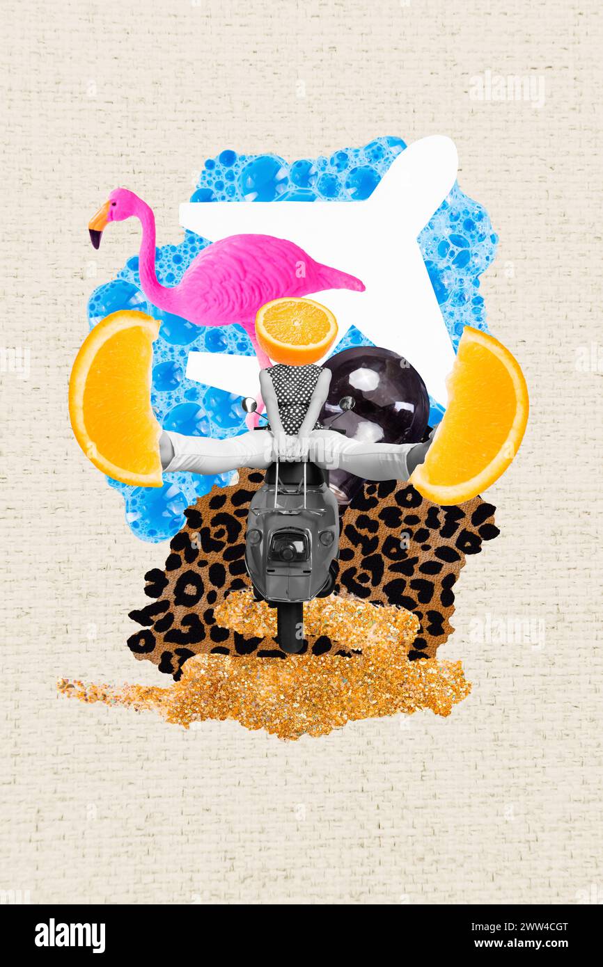 Composite photo collage of young headless lady orange fruit instead ...