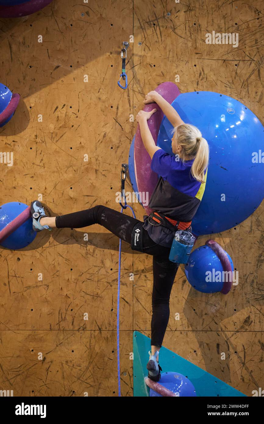 Professional climber prepares for a climb at the All-Ukrainian ...