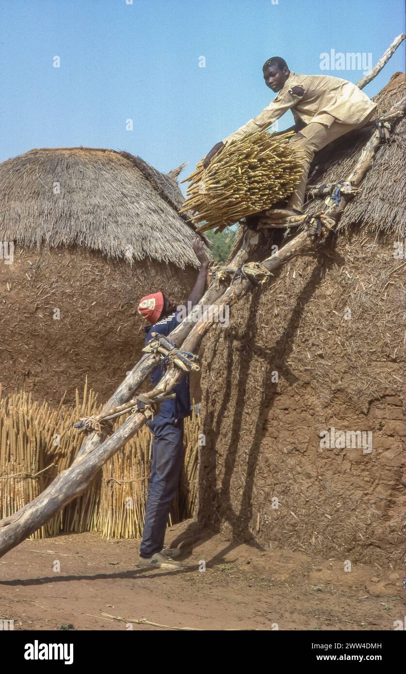 Niger, near the village Bouza the millet harvest is stored in an adobe ...