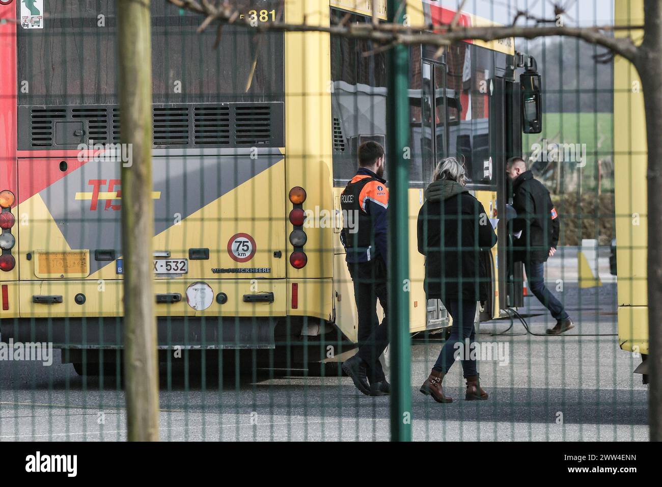 Verlaine, Belgium. 21st Mar, 2024. Police investigators are seen at the ...