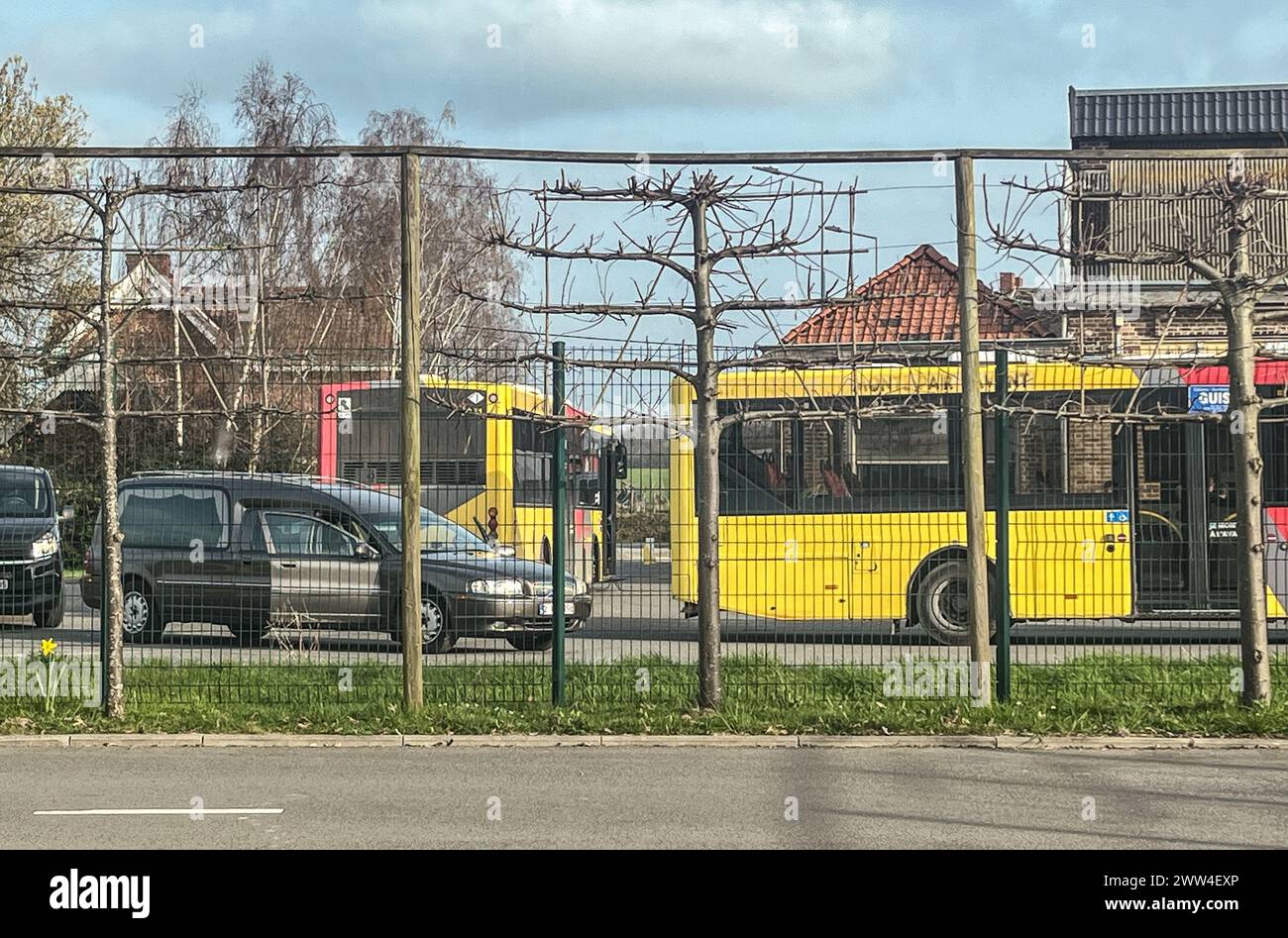 Verlaine, Belgium. 21st Mar, 2024. A hearse is seen at the Verlaine bus ...