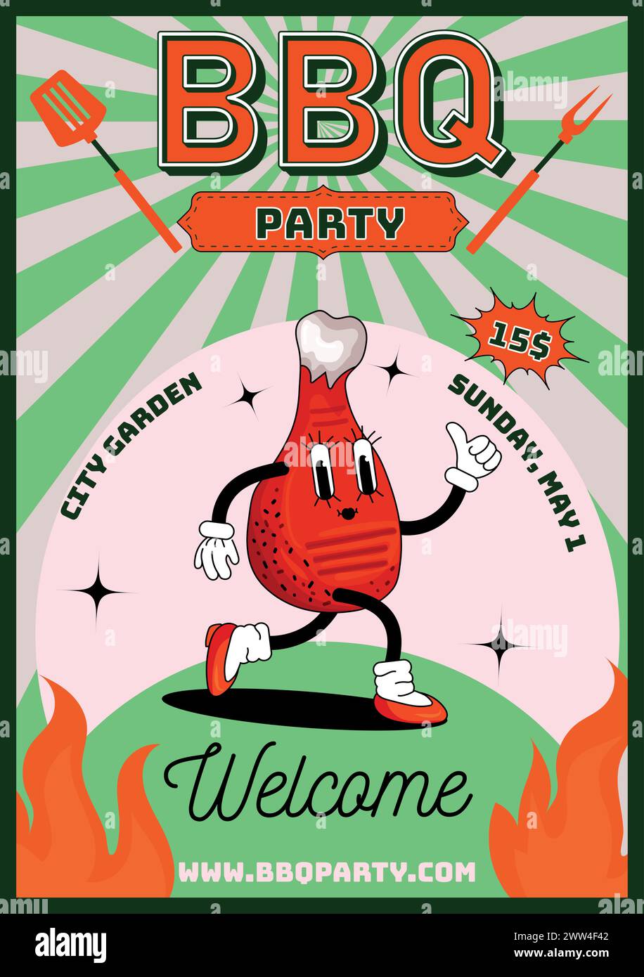 BBQ grill party retro poster Stock Vector Image & Art - Alamy