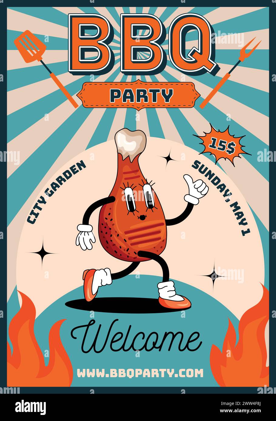 BBQ grill party retro poster Stock Vector Image & Art - Alamy