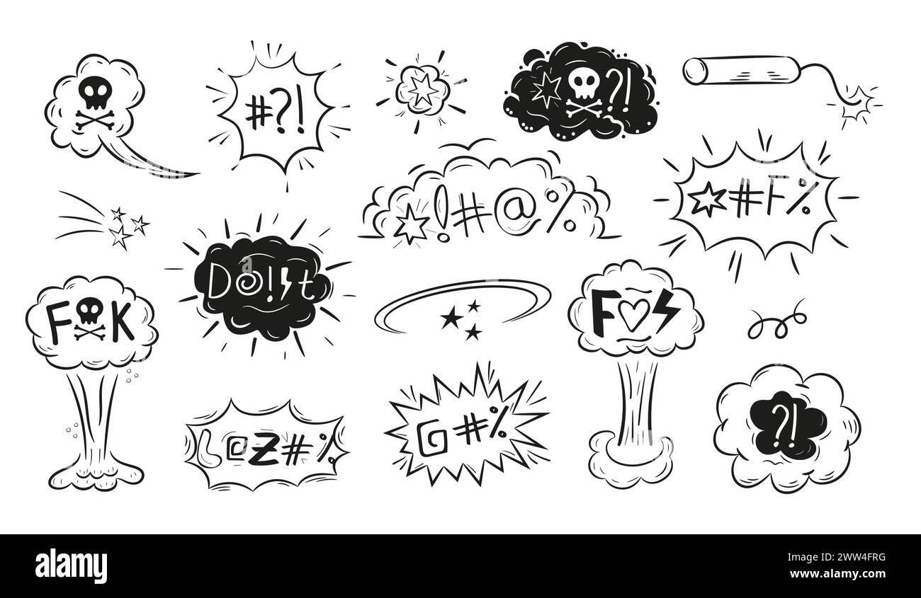 Swear, expletive words vector. Angry, rude feelings in comic, cartoon ...