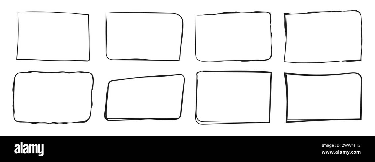Squares, rectangle, grunge vector set in sketch style. Black frames ...