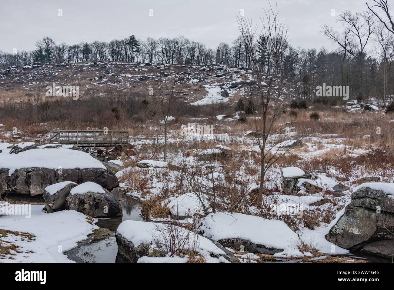 Footbridge Over Plum Run on a Snowy January Day, Gettysburg ...