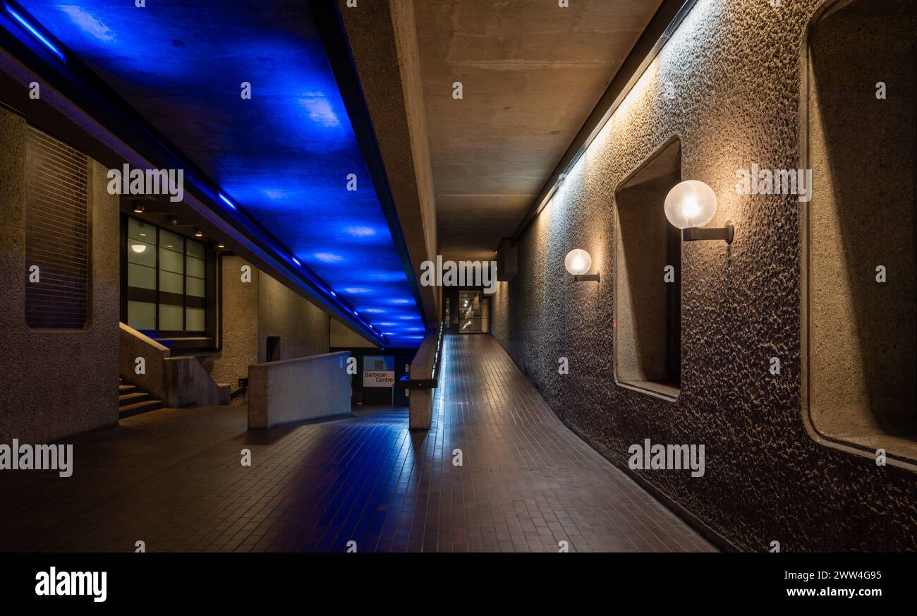 London, UK: Interior architecture of the Barbican Estate in the City of ...