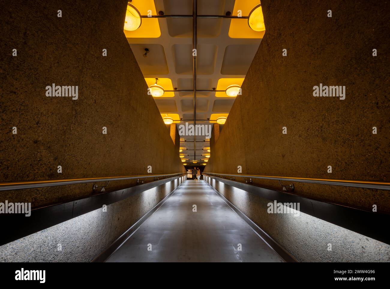 London, UK: Interior architecture of the Barbican Estate in the City of ...