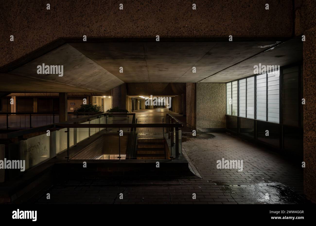 London, UK: Interior architecture of the Barbican Estate in the City of ...