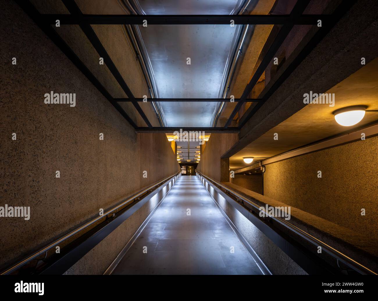 London, UK: Interior architecture of the Barbican Estate in the City of ...