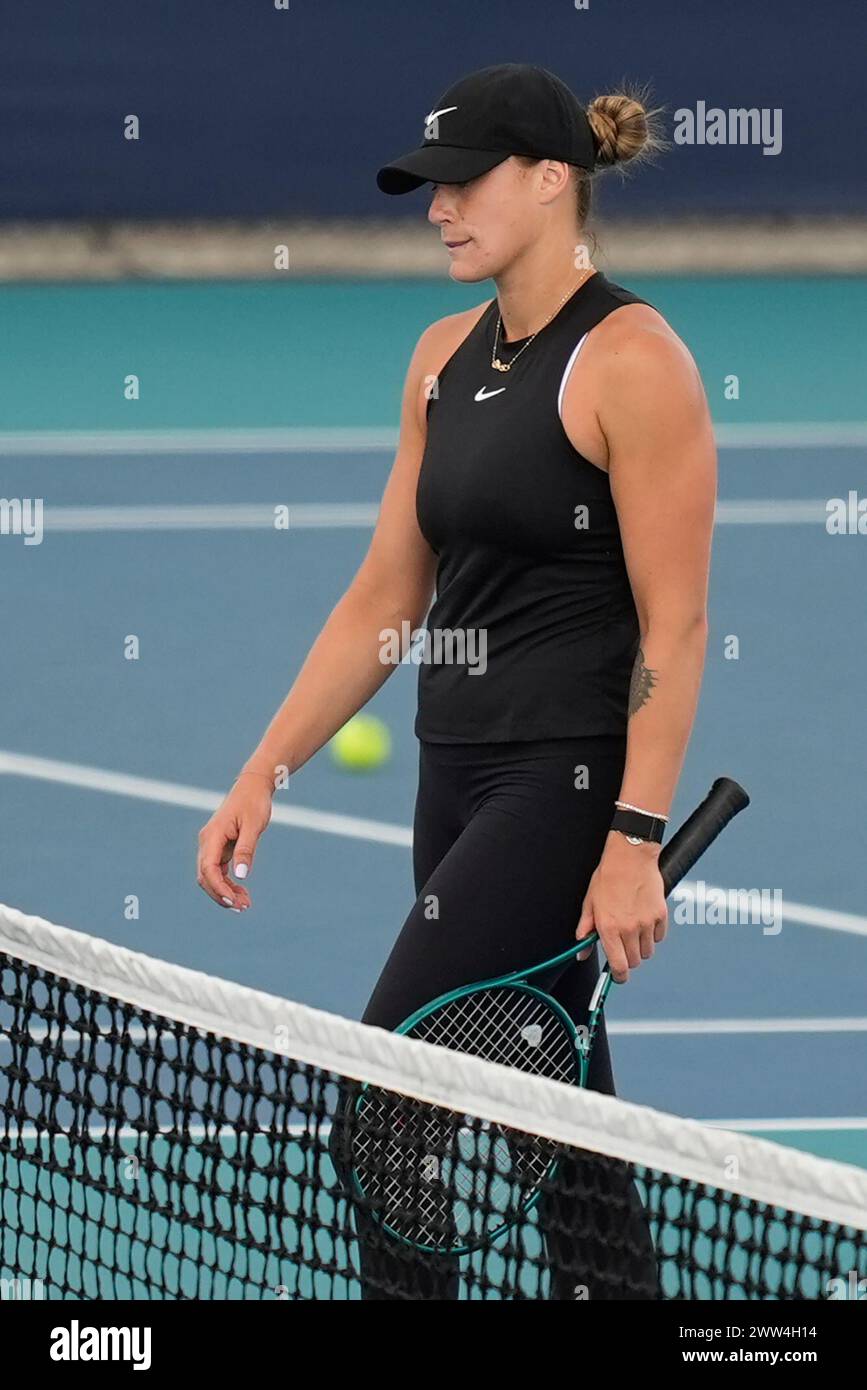 Aryna Sabalenka, of Belarus, walks on a practice court at the Miami ...