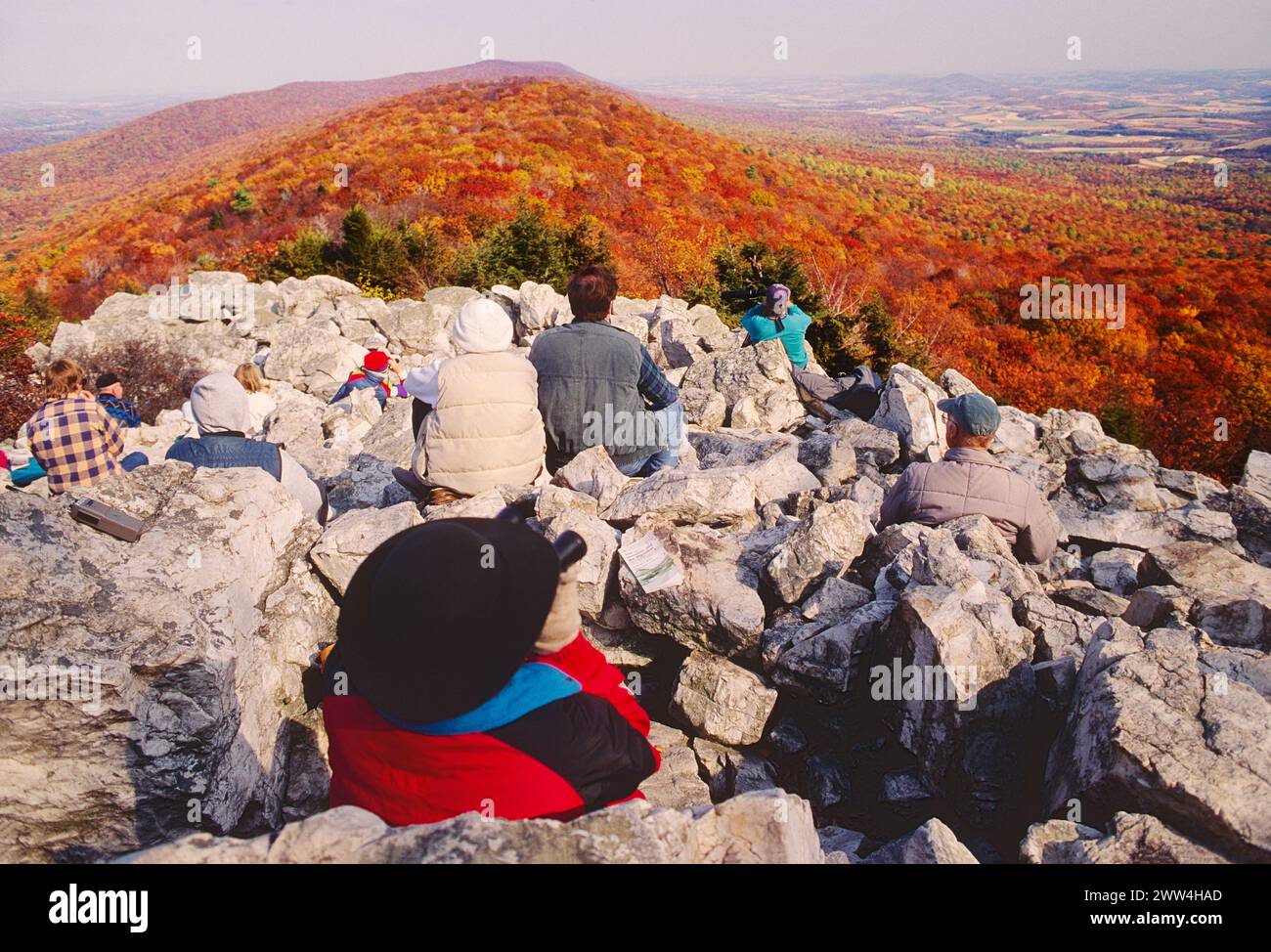 VISITORS WATCHING MIGRATING RAPTORS, SOUTH OVERLOOK, HAWK MOUNTAIN ...