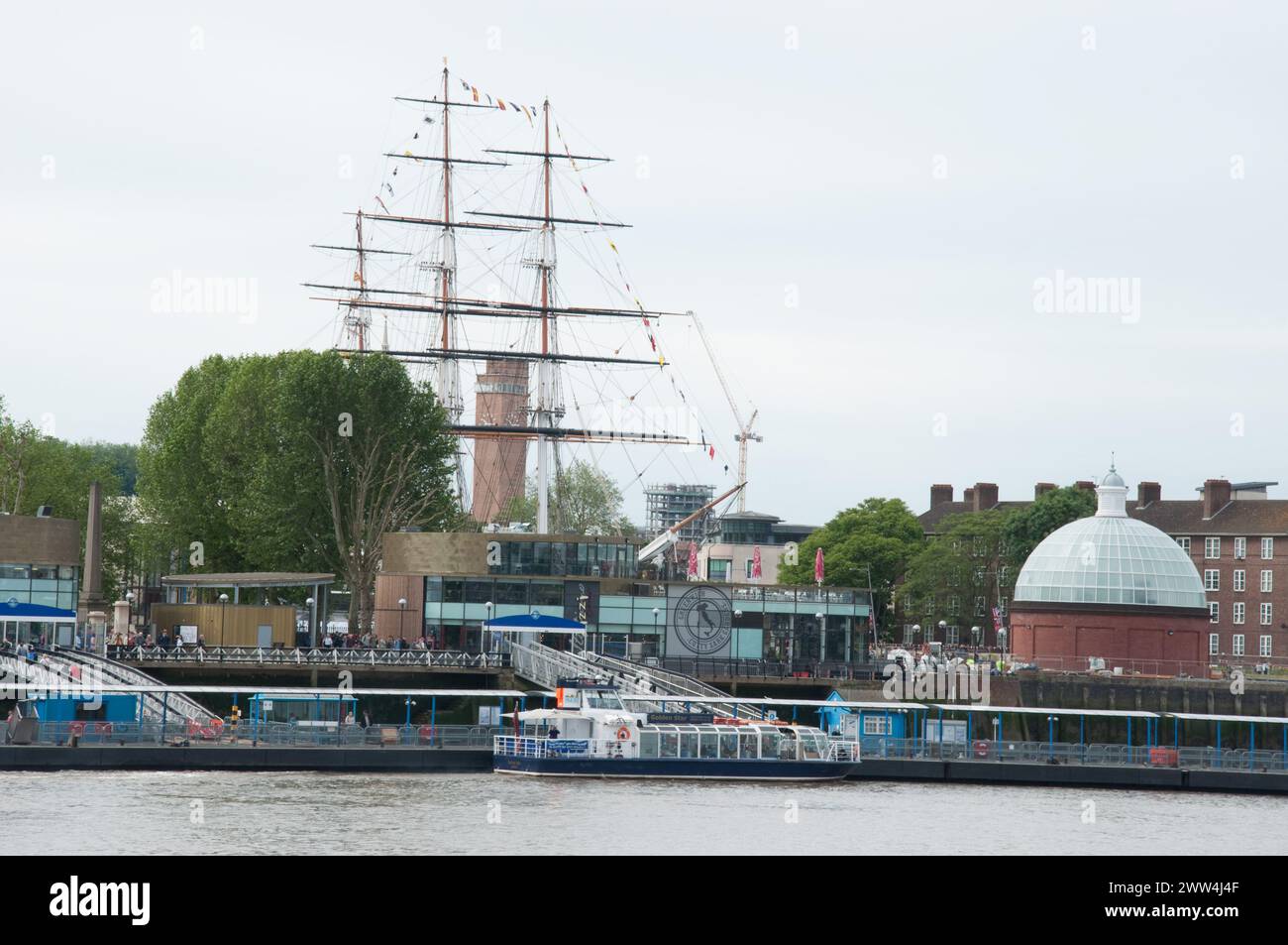 View of North Greenwich Pier and Cutty Sark (rigging) , Greenwich ...