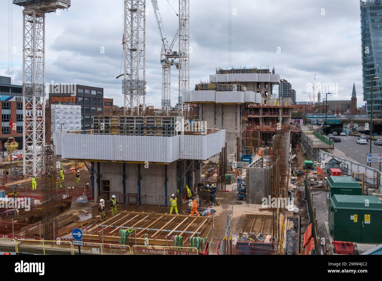 Construction of apartment blocks on a former bomb site on Great Charles ...