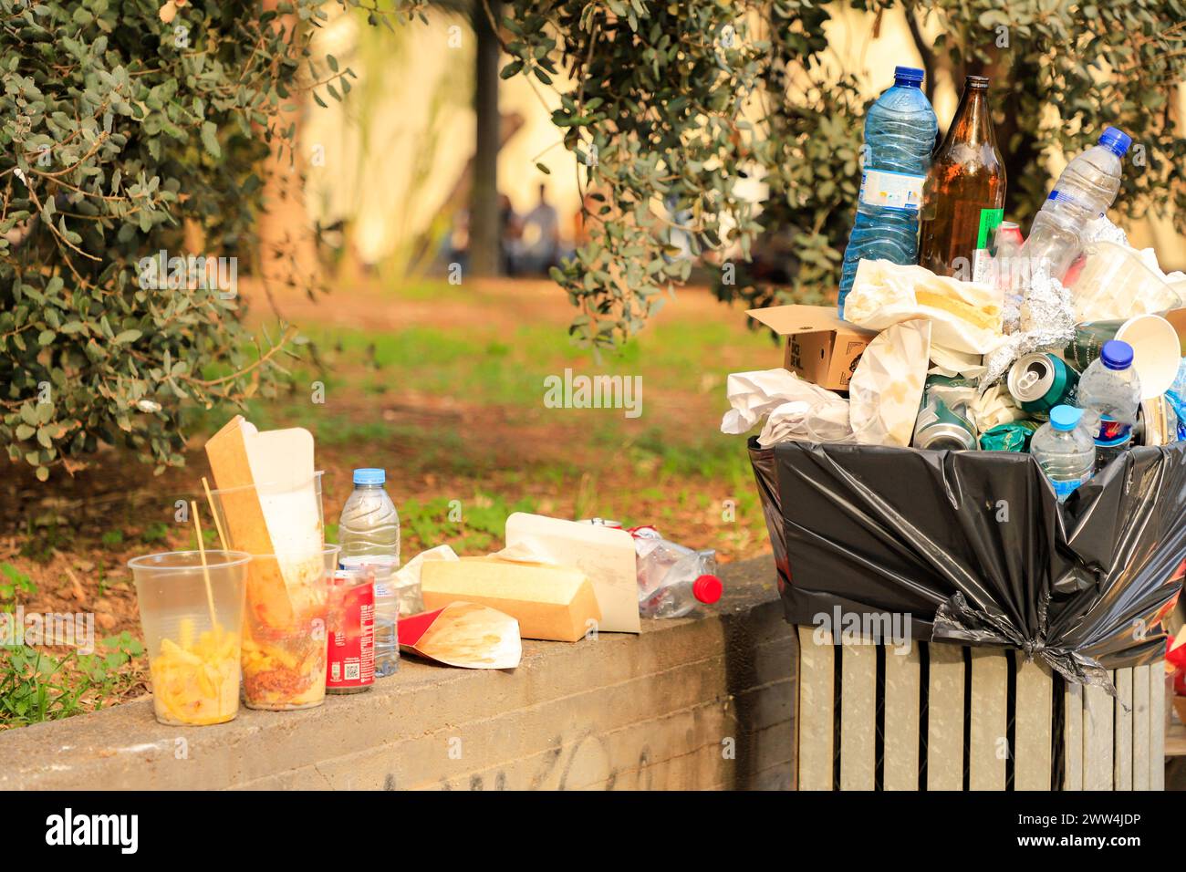 A large accumulation of garbage in a trash can during valence failures ...