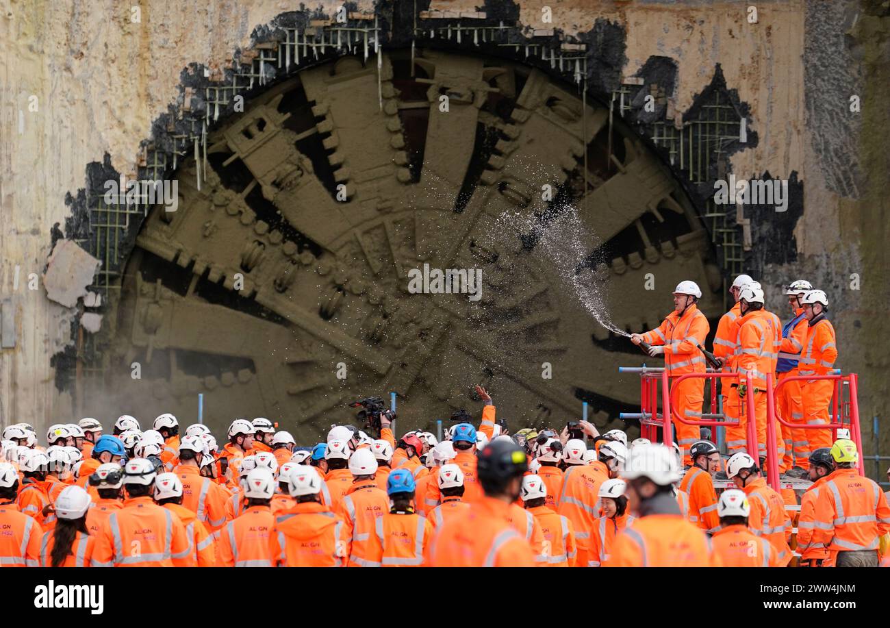 HS2 workers look on as the boring machine Cecelia breaks through after ...