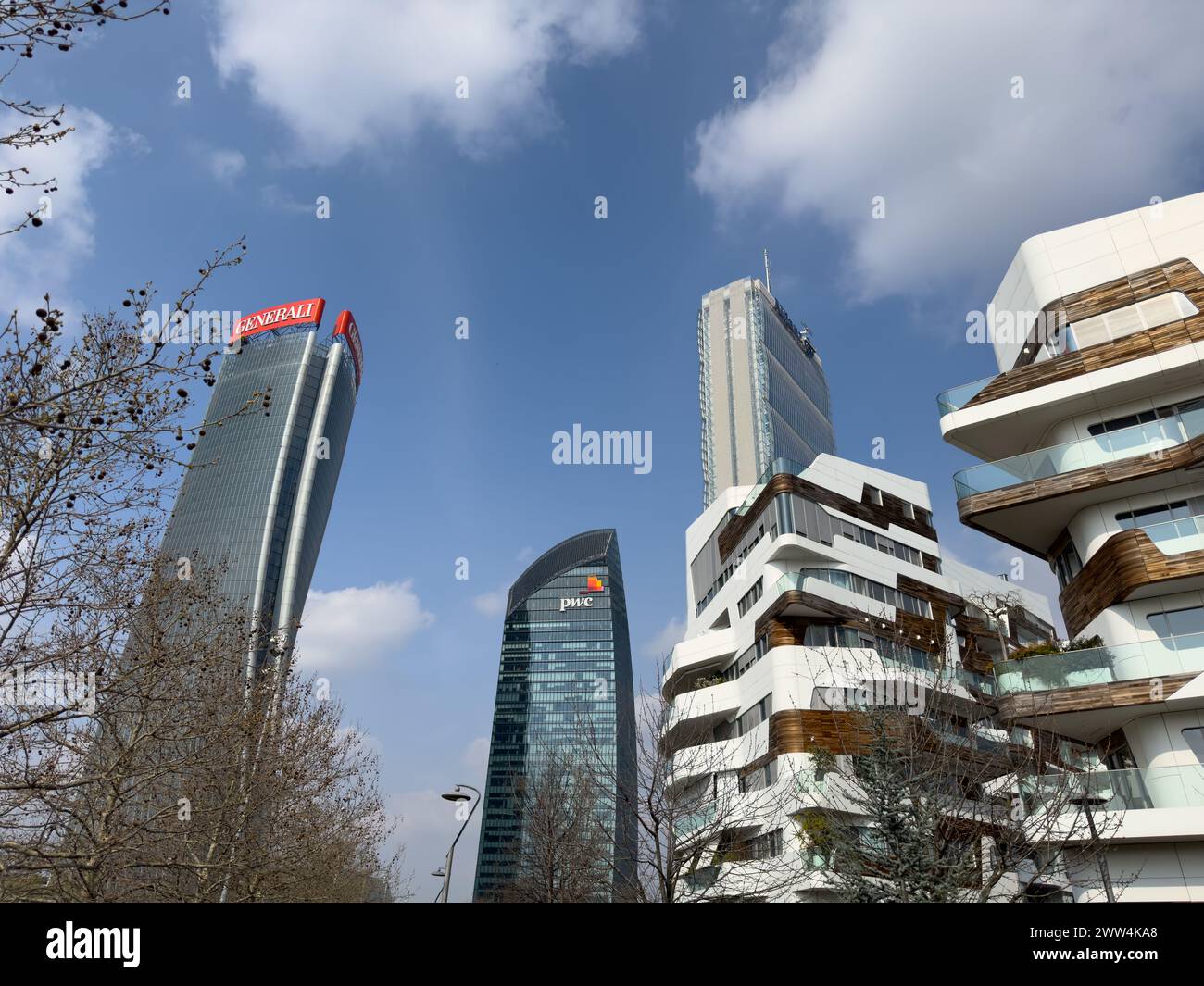 a stunning view of the three towers and the buildings surrounding ...