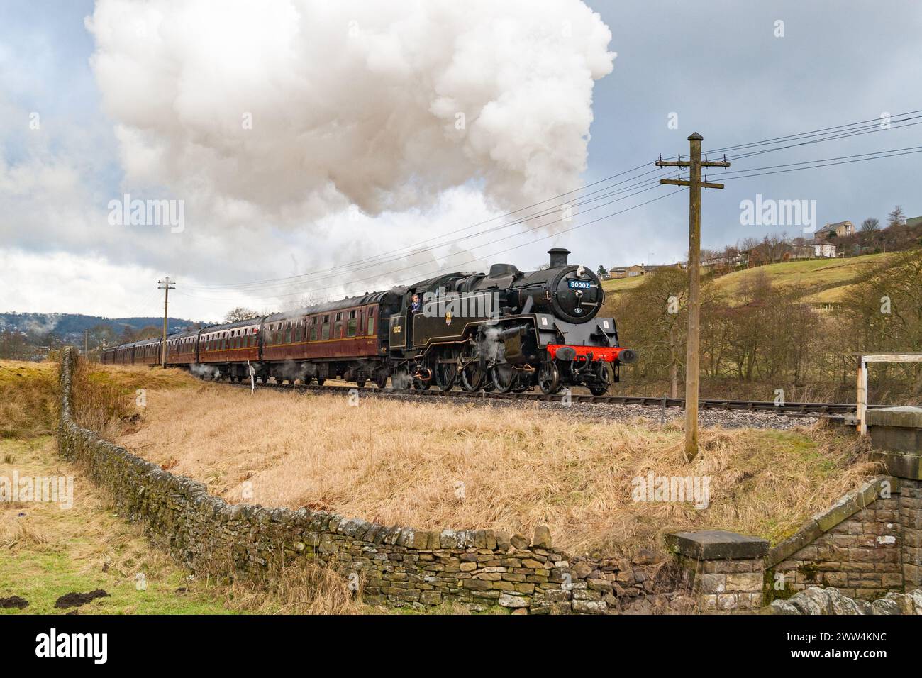 A steam locomotive 80002 on the Keighley & Worth Valley Railway Stock ...