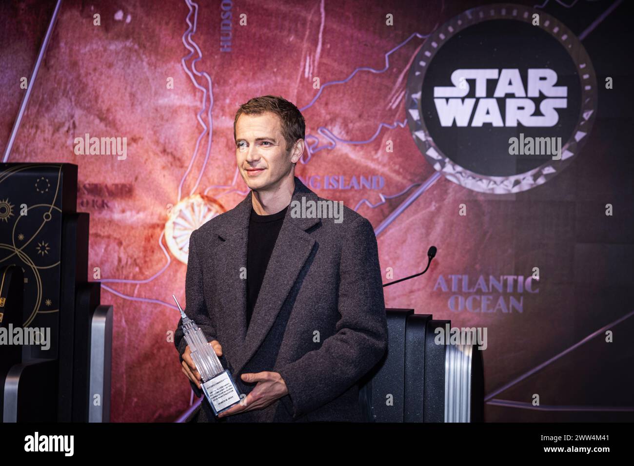 New York, USA. 21st Mar, 2024. Actor Hayden Christensen lit up the Empire State Building in New ...