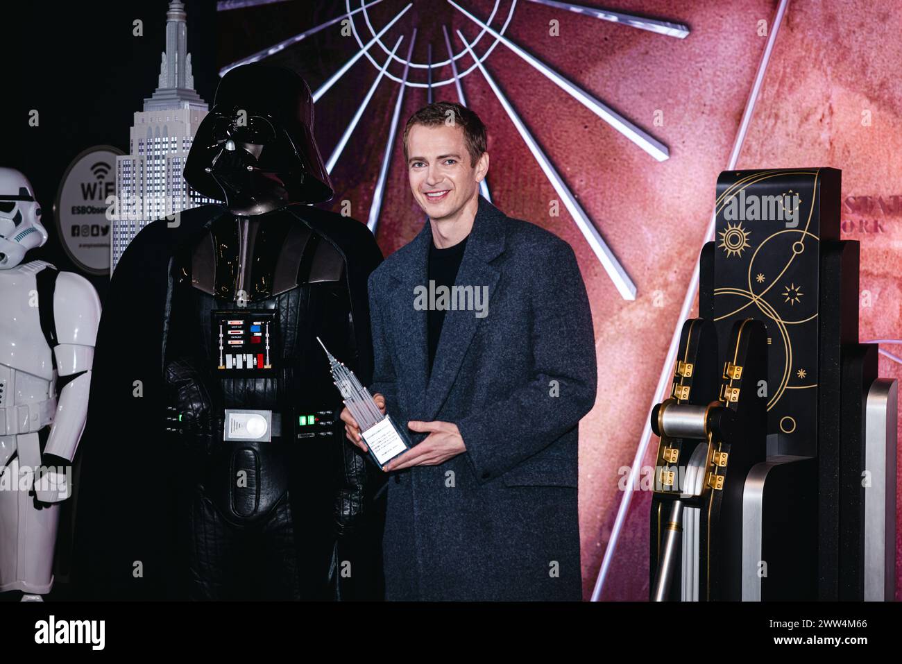 New York, USA. 21st Mar, 2024. Actor Hayden Christensen lit up the Empire State Building in New ...