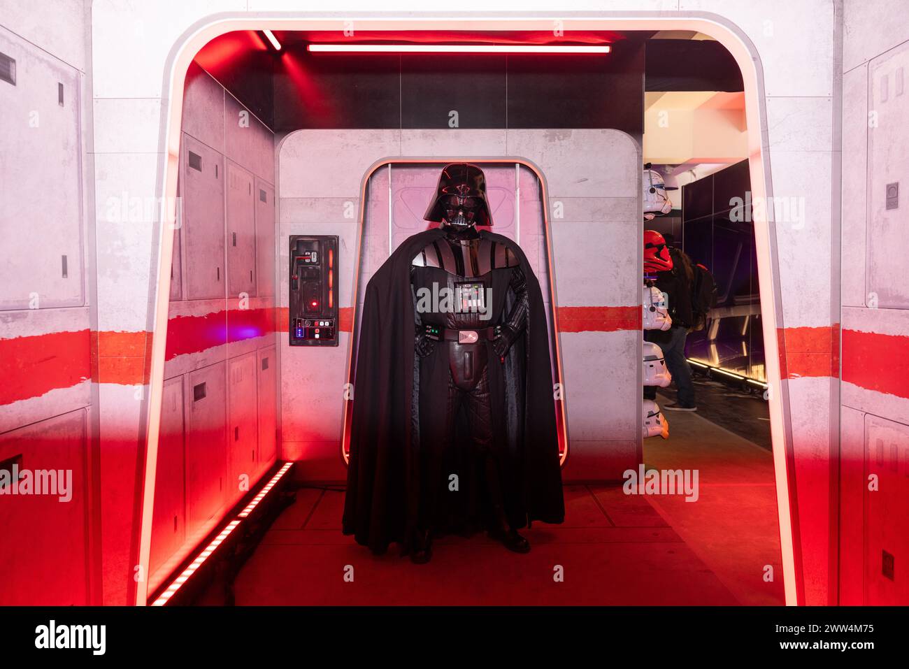 New York, USA. 21st Mar, 2024. A costumed Darth Vader character poses ...
