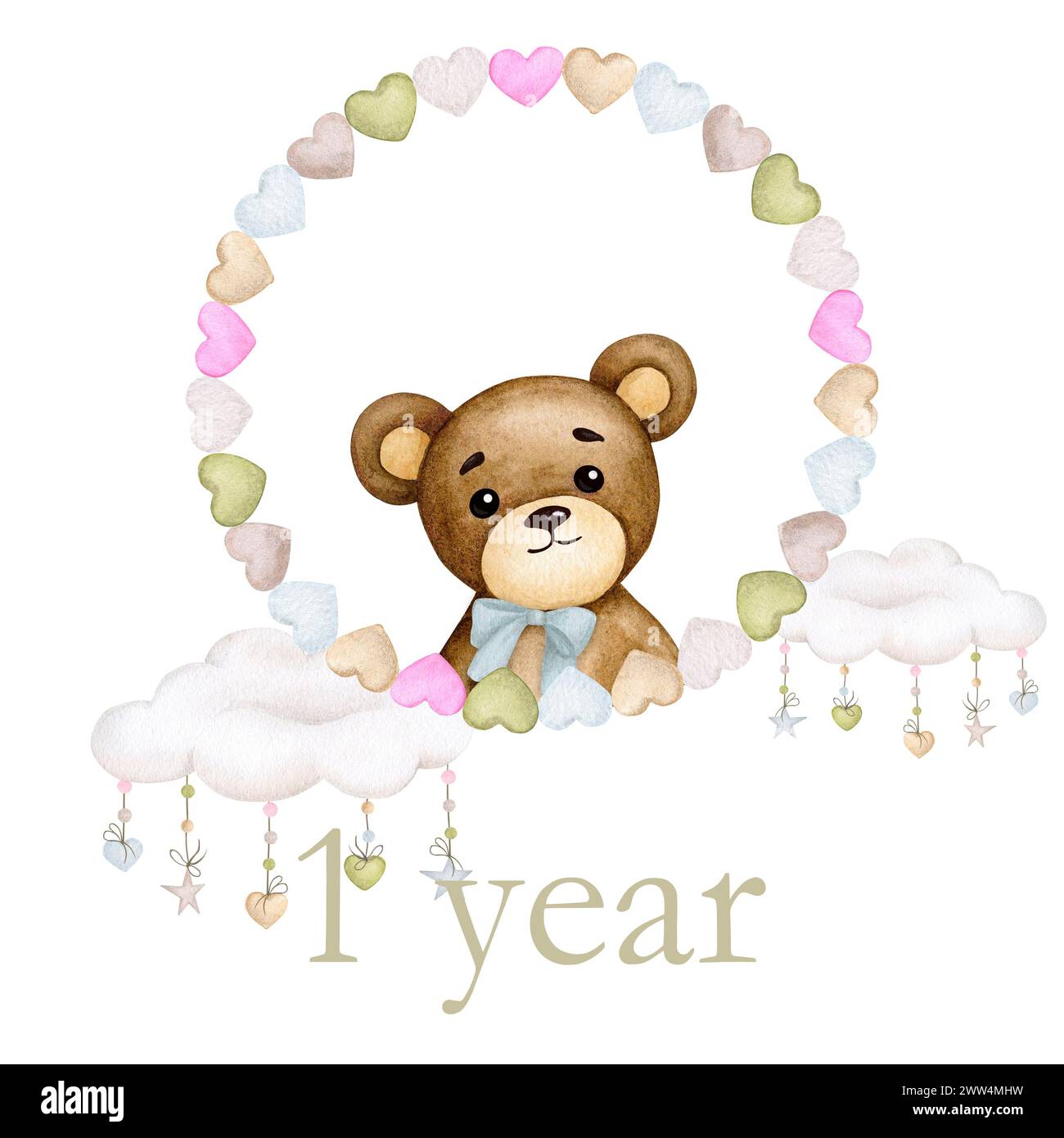 Baby milestone cards in pastel colors. 12 months. Newborn boy ...