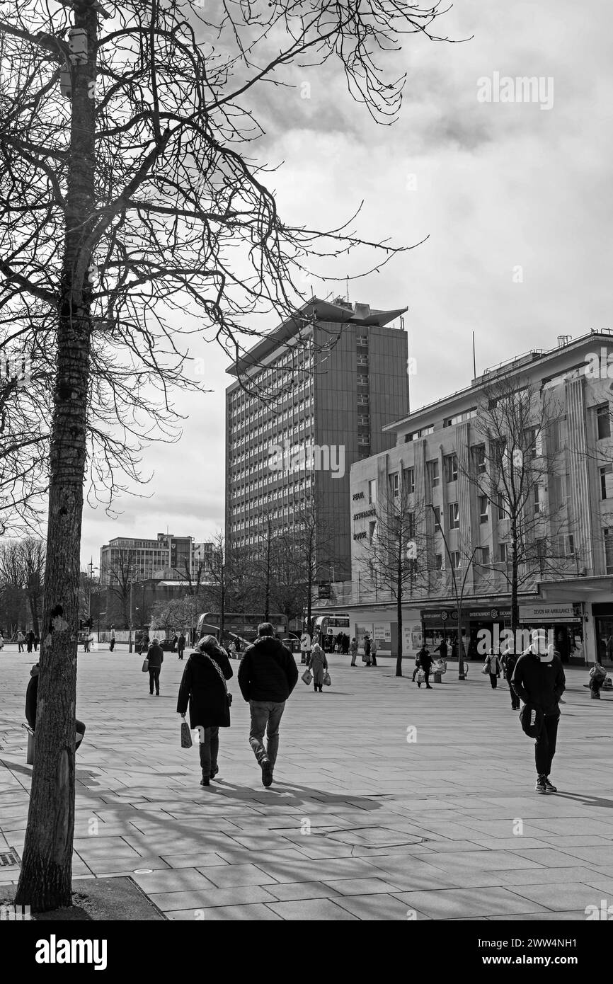 Monochrome image of Plymouth’s Armada Way cutting through the main ...