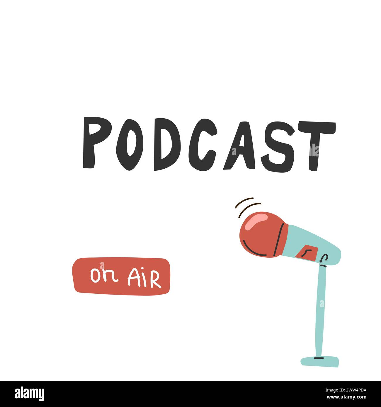 Podcast cover design background with red elements in flat style. Vector ...