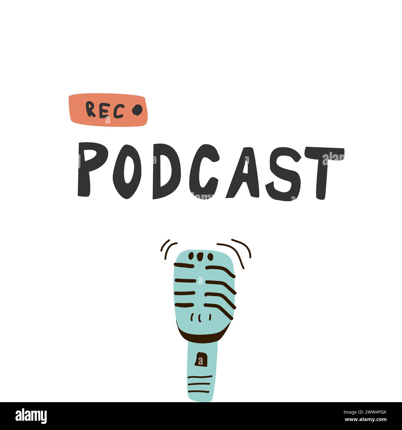 Microphone background for podcast. Vector illustration hand drawn. Can ...