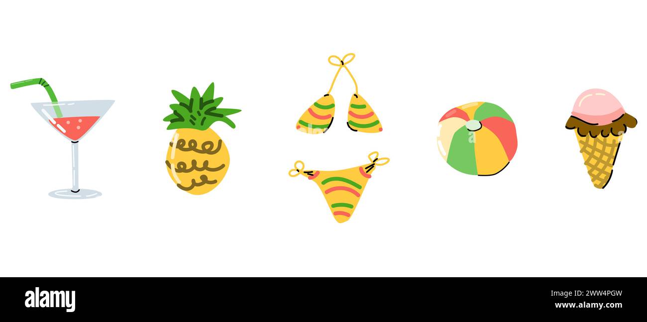 Cute summer elements for beach or vacation. Vector illustration of ...