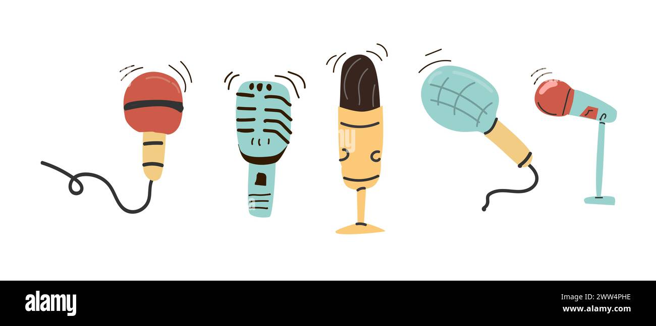 Microphone vector illustration set in flat style. Vector illustration ...