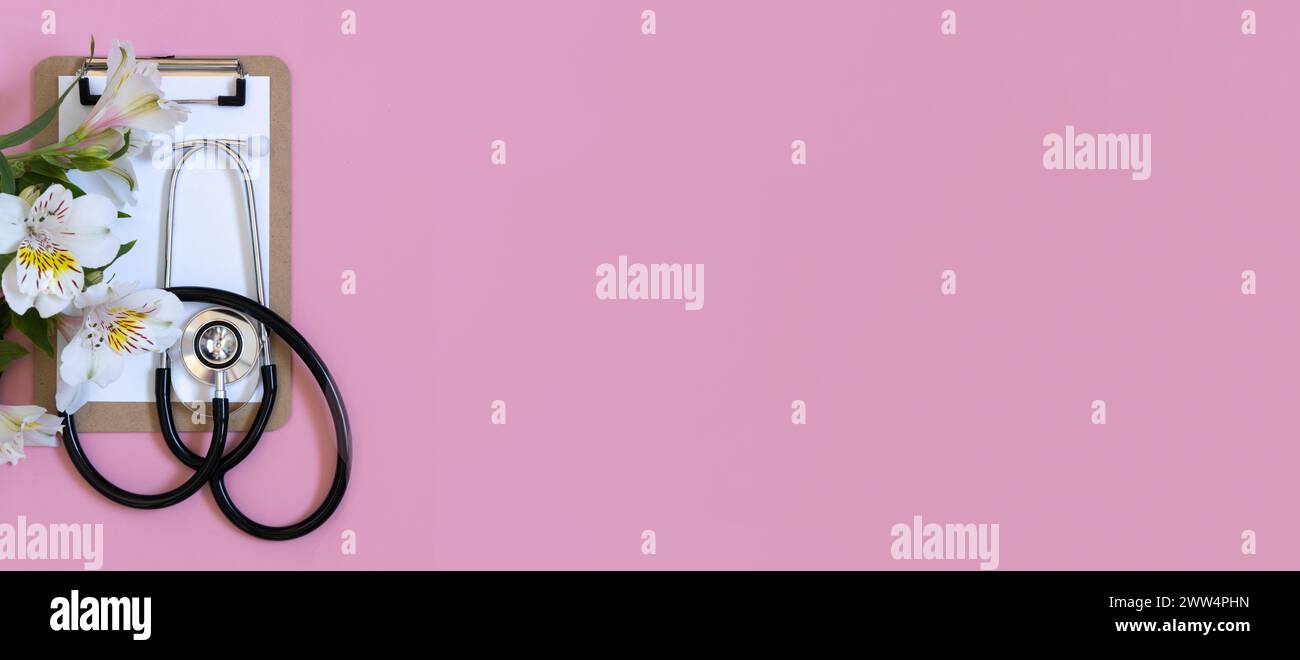 Horizontal banner, medics day, doctors day. Medical equipment above ...