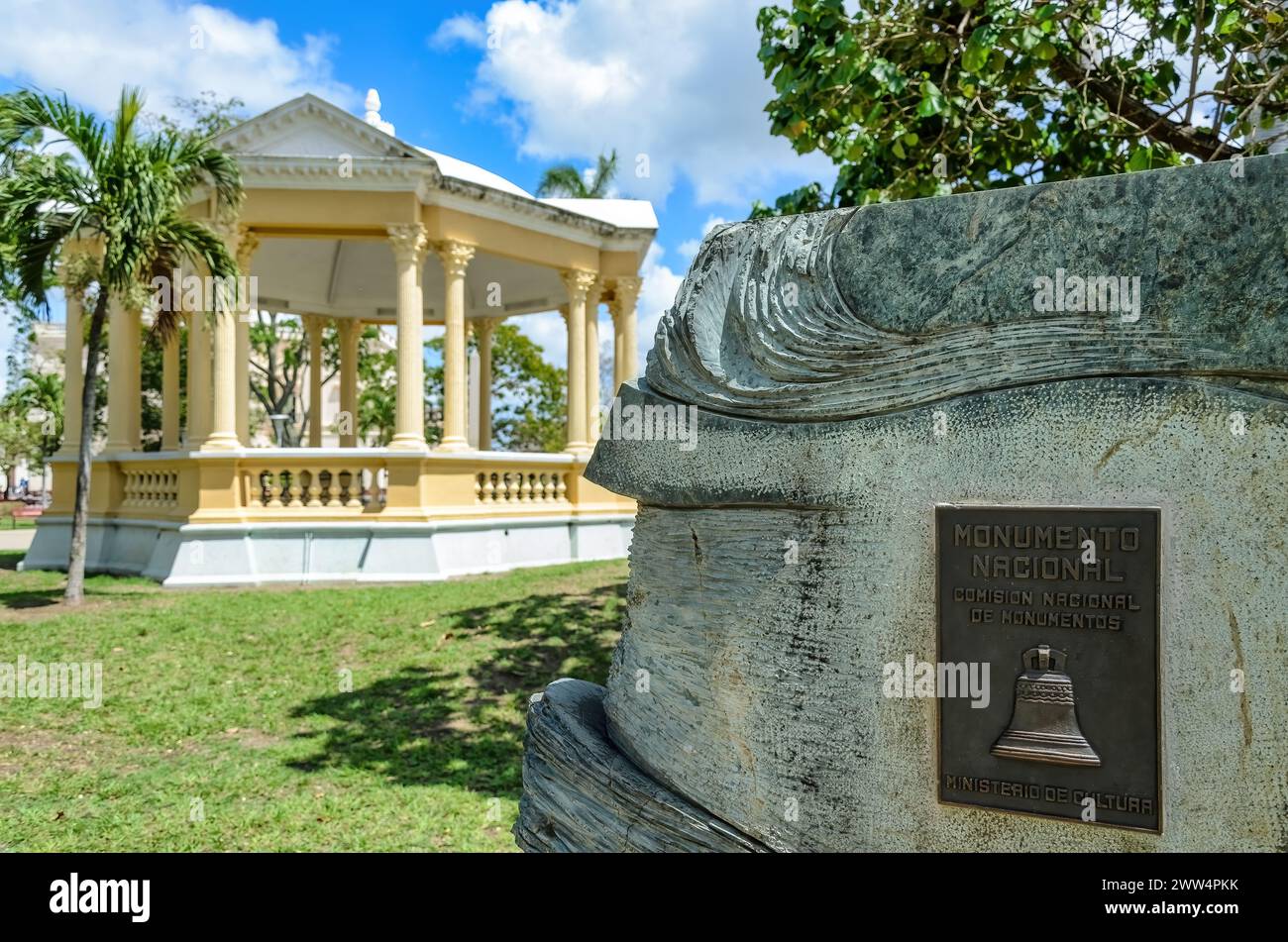 National Monument plaque in green marble stone, Parque Leoncio Vidal ...