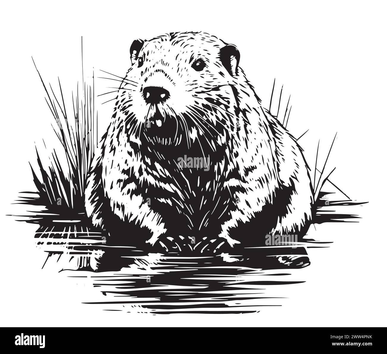 Beaver - hand drawn vector illustration, isolated on white Stock Vector ...