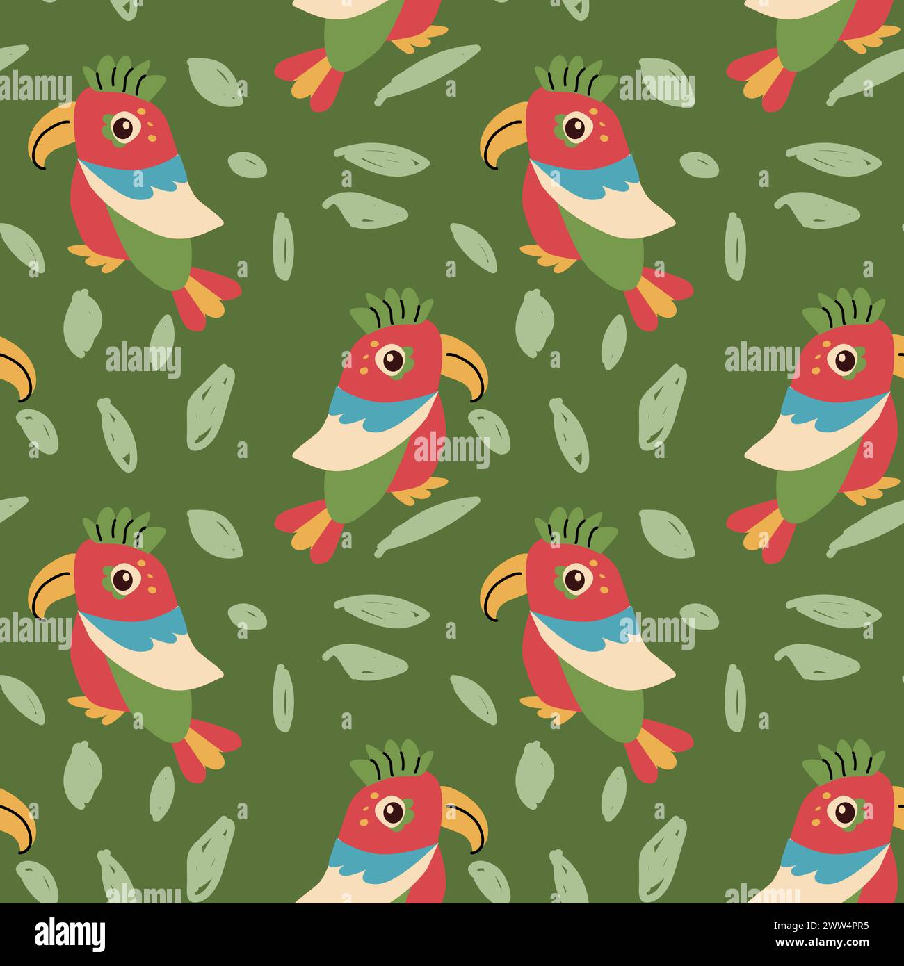 hand drawn mexican parrot seamless pattern. Vector illustration of ...