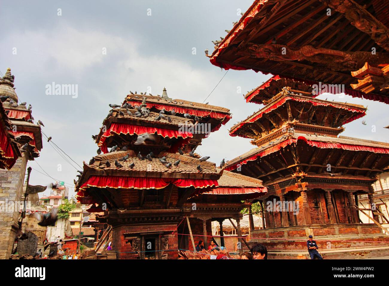 Kathmandu, Nepal - May 14 2017 - Pigeons take flight at the busy Durbar ...