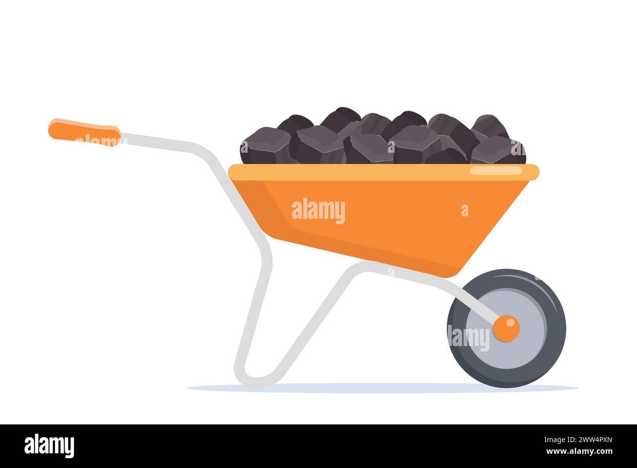 Handle trolley with coal. Wagon transporting pile coal. Mining industry ...
